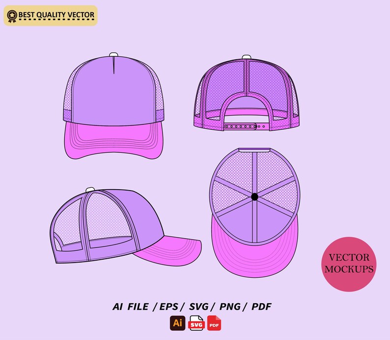 Trucker Hat Techpack Mockup | Trucker Cap Techpack Template | Base Ball ...