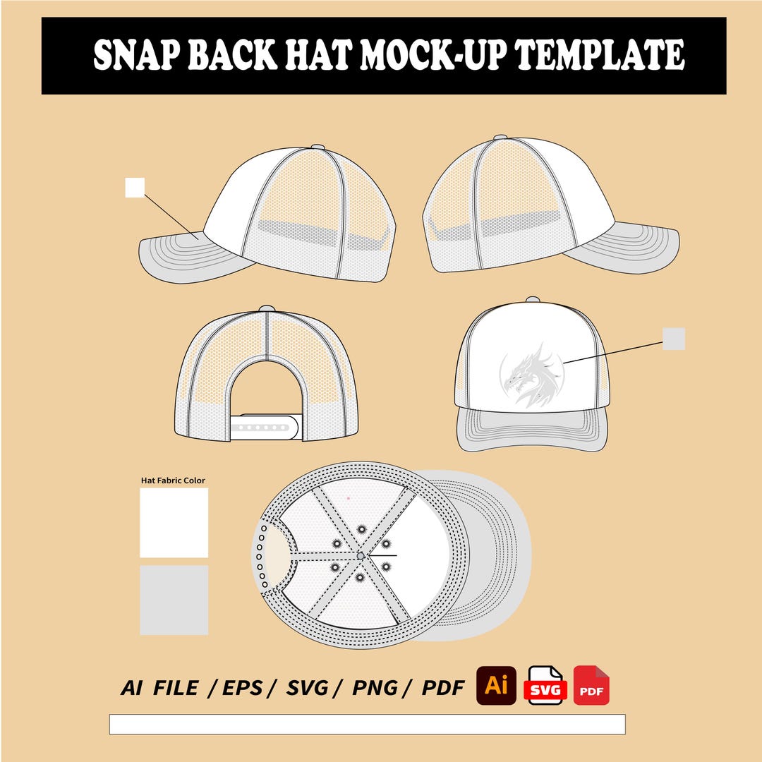 5-panel Snapback Hat, Urban Streetwear Hat Mockup Vector Template ...