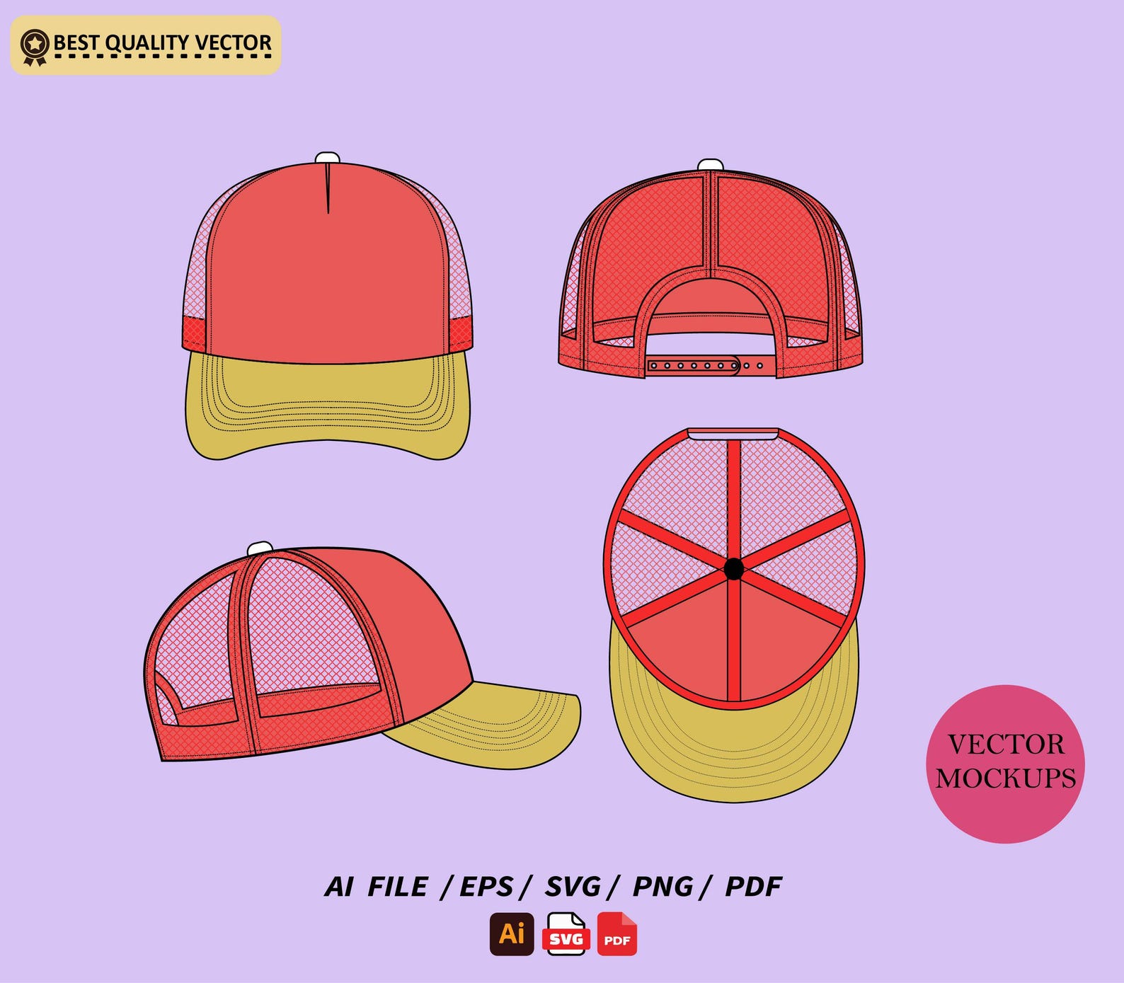 Trucker Hat Techpack Mockup | Trucker Cap Techpack Template | Base Ball ...