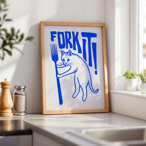 Fork It Art Print Funny Kitchen Wall Art Printable Blue Kitchen Nook ...
