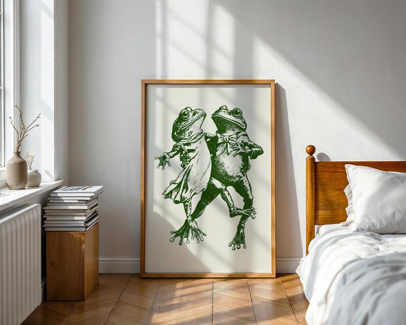 Retro Frog Wall Art Printable Dancing Frogs Print Cute Toad Poster ...
