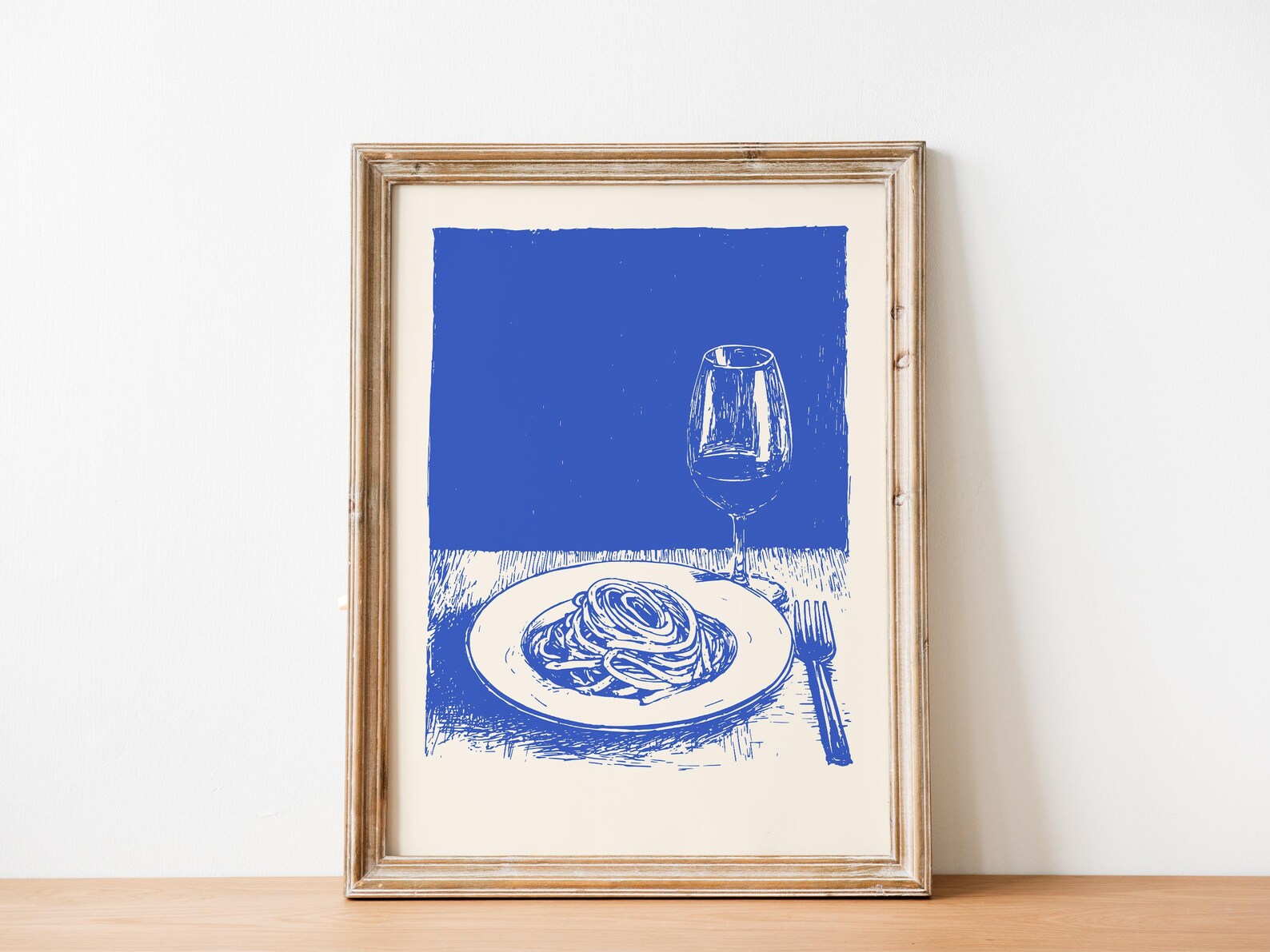 Pasta Night Print Blue Kitchen Wall Art Printable Spaghetti and Wine ...