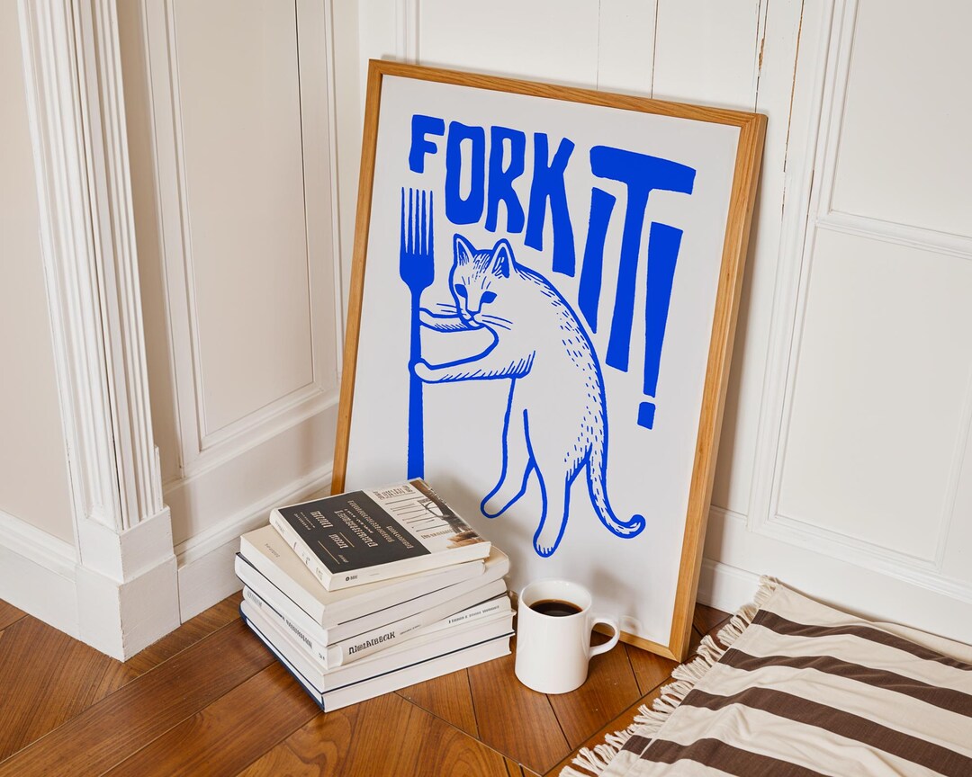 Fork It Art Print Funny Kitchen Wall Art Printable Blue Kitchen Nook ...