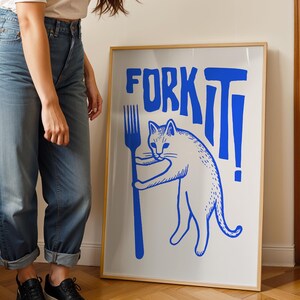 Fork It Art Print Funny Kitchen Wall Art Printable Blue Kitchen Nook ...