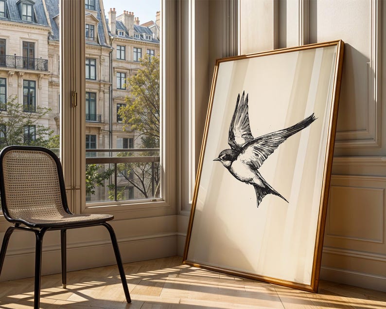 Retro Swallow Print Bird Sketch Art Printable Swallow Home Decor ...