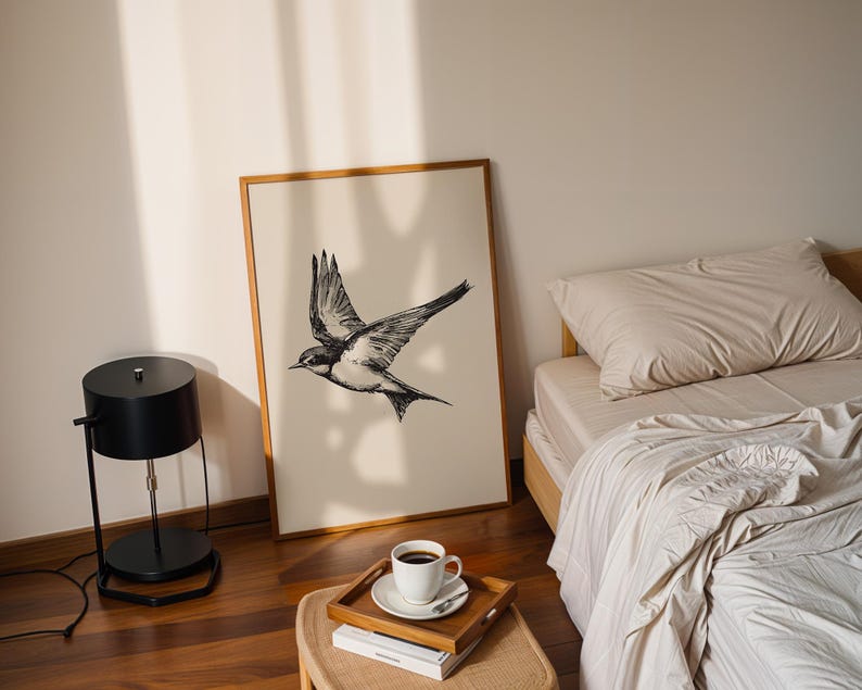 Retro Swallow Print Bird Sketch Art Printable Swallow Home Decor ...