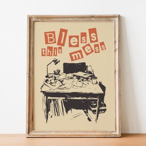 Retro “bless This Mess” Desk Poster – Funny Office Wall Decor, Vintage ...