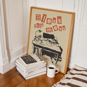 Retro “bless This Mess” Desk Poster – Funny Office Wall Decor, Vintage ...