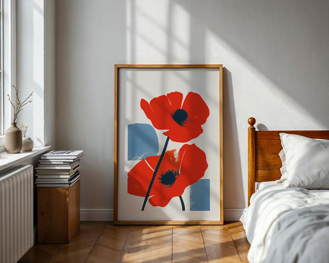 Red Poppy Printable Art Floral Retro Print Colorful Flower Market Art ...