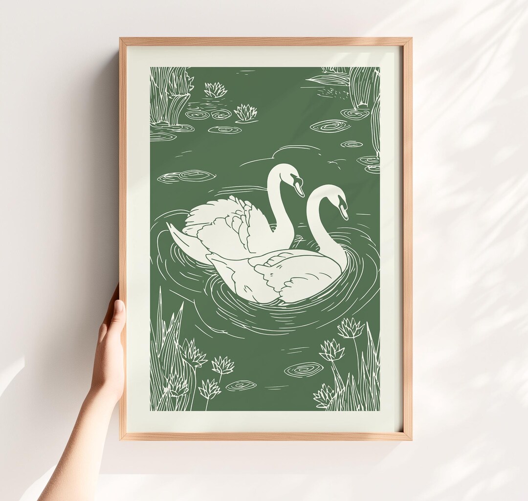 Sage Green Swan Wall Art Printable Calm Nursery Decor Country Chic Bird ...