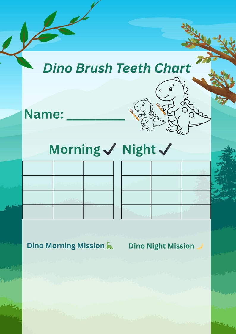 Dino Brush Teeth Chart Printable | Kids Tooth Brushing Tracker ...