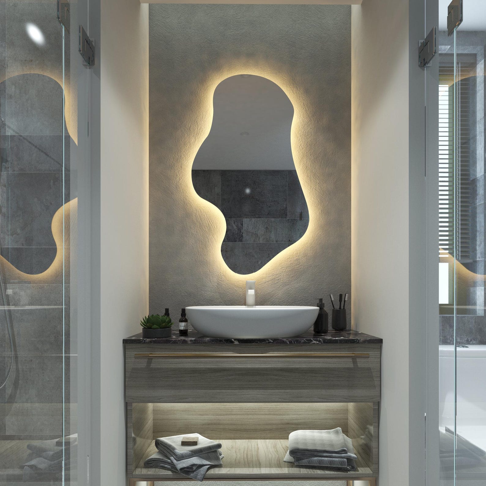 Irregular Shape LED Bathroom Mirror | Modern Wall Mirror With Neutral ...