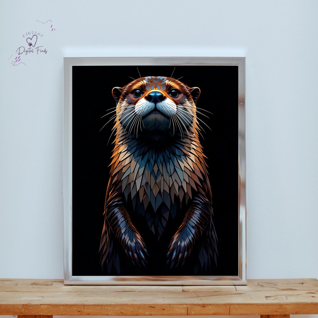 Cute Otter Digital Art Print - River & Sea Otter Wall Art, Adorable ...