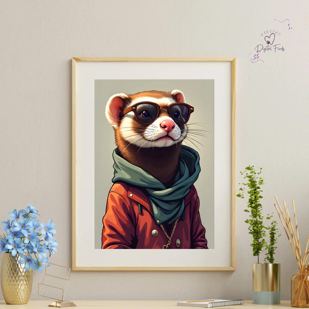 Whimsical Ferret Art Bundle | Set of 5 Digital Prints for Animal Lovers ...