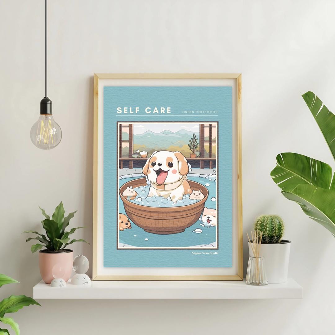 Kawaii Puppy Onsen Art Print | Adorable Anime Bath Time Digital ...