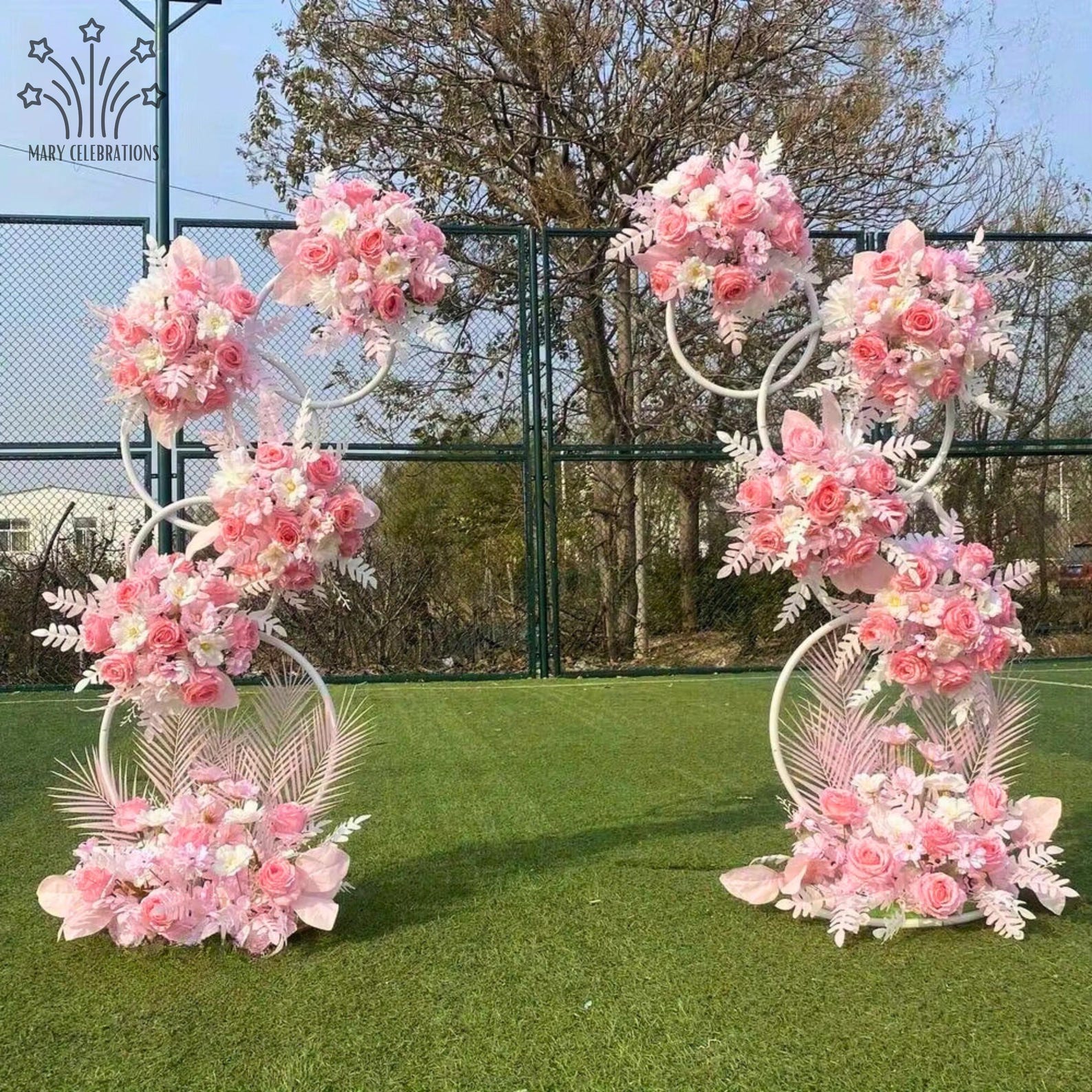 2pcs Wedding Round Hoop Backdrop Stand, Elegant Wedding Arch Backdrop ...
