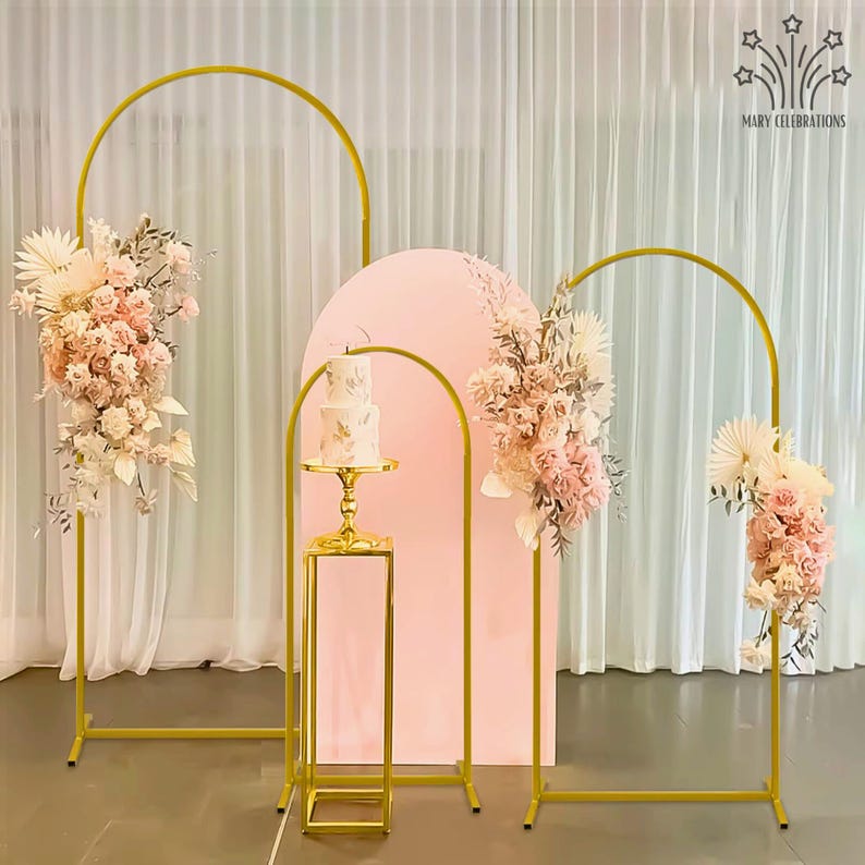Set of 3 Gold Wedding Arch, Wedding Backdrop Stand, Arched Frame for ...