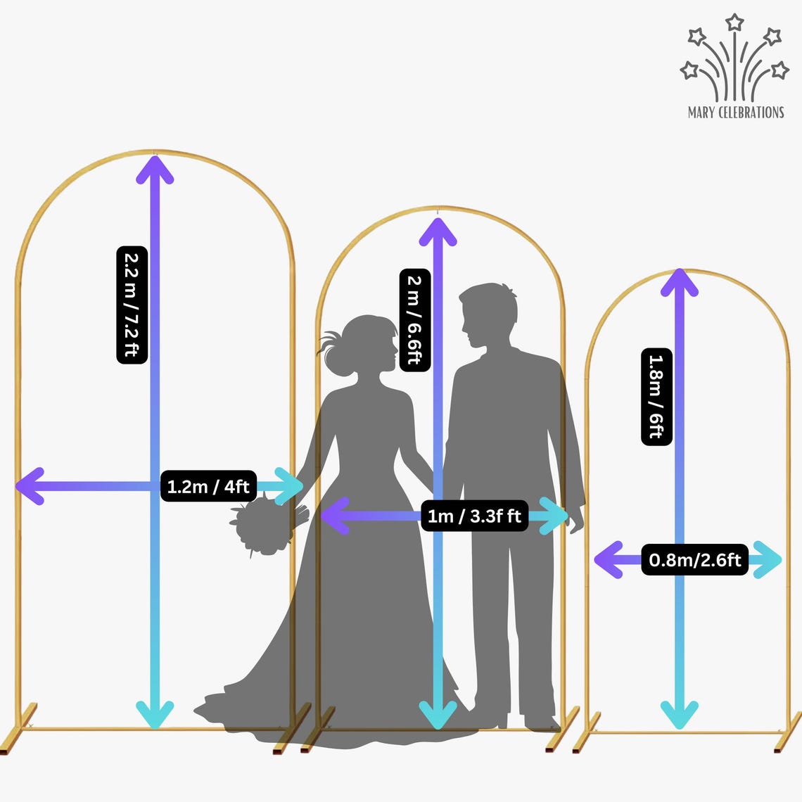 Set of 3 Gold Wedding Arch, Wedding Backdrop Stand, Arched Frame for ...