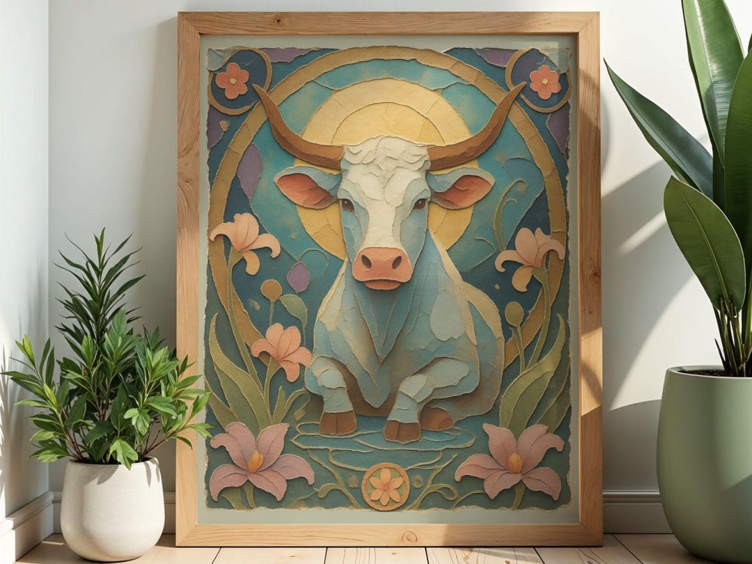 Art Nouveau Cow Collage Poster for Printing, Elegant Wall Art ...
