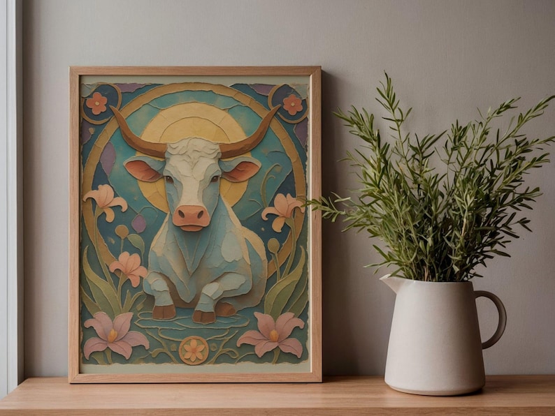 Art Nouveau Cow Collage Poster for Printing, Elegant Wall Art ...