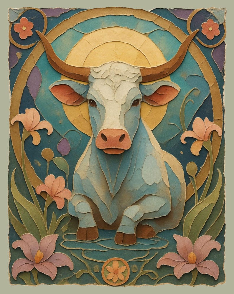 Art Nouveau Cow Collage Poster for Printing, Elegant Wall Art ...