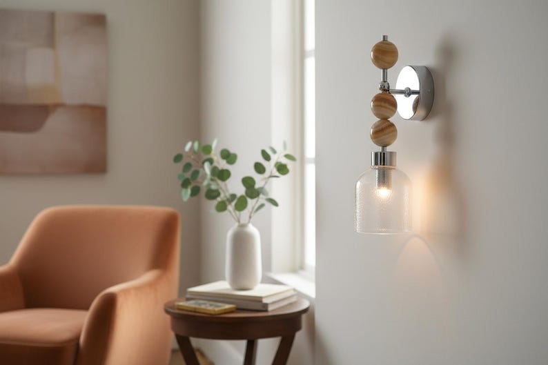 Modern Stone Bead Wall Sconce – Clear Glass Accent Light - Etsy