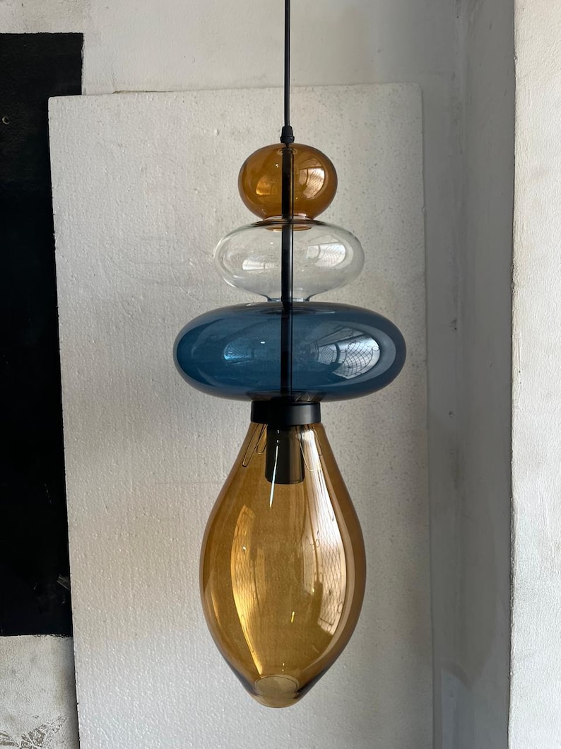 Glass Pendant Light, Modern Hanging Light, Blown Glass Ceiling Lamp ...