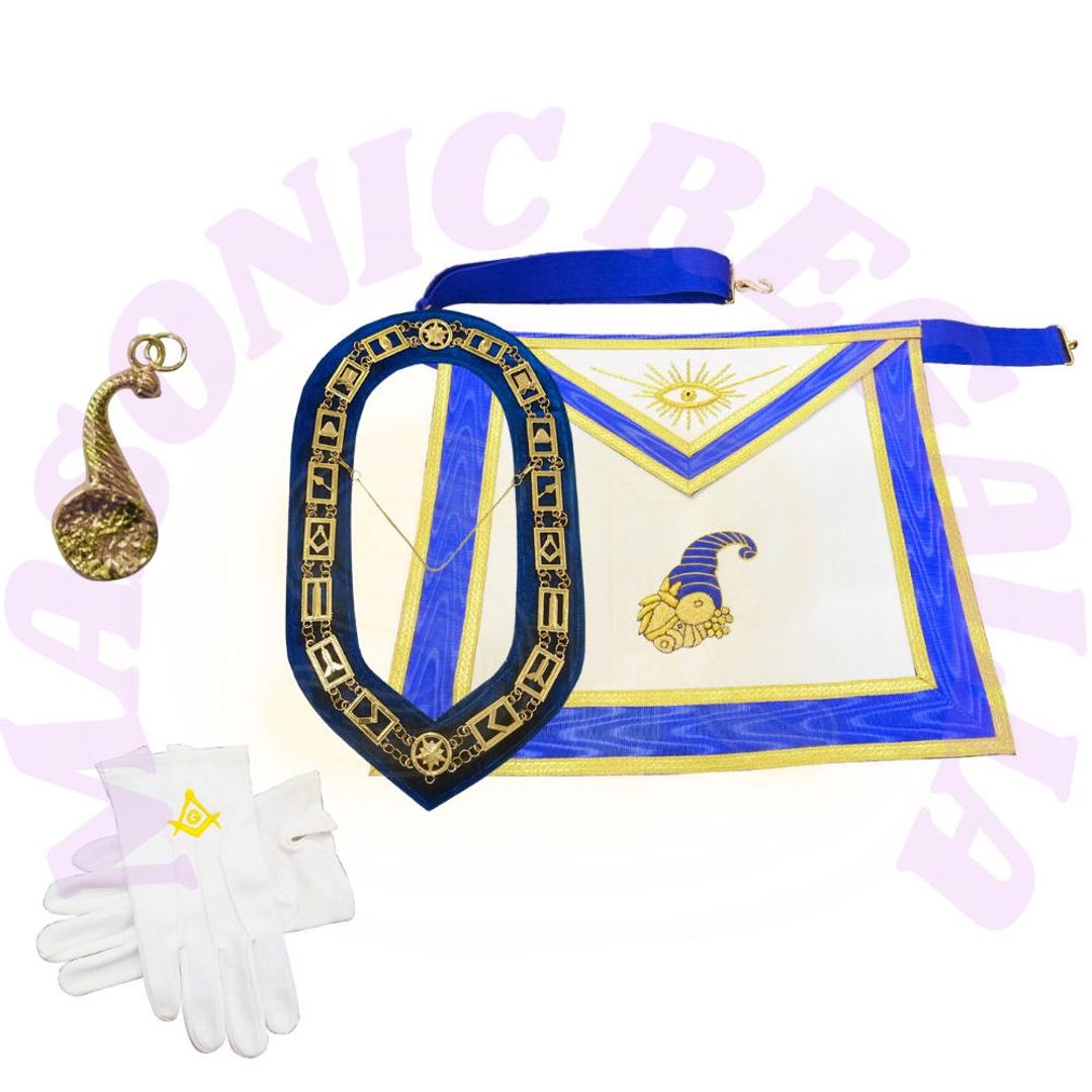 Masonic Regalia: Hand Embroidered Senior Steward Apron, Chain Collar ...