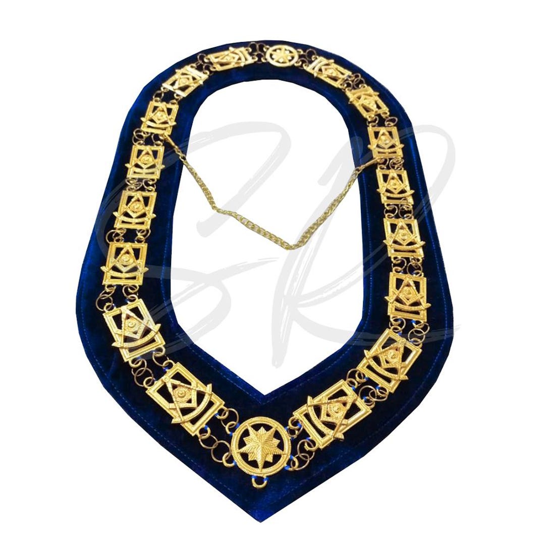 Masonic Regalia Past Master Golden Plated Chain Collar, Navy Blue ...