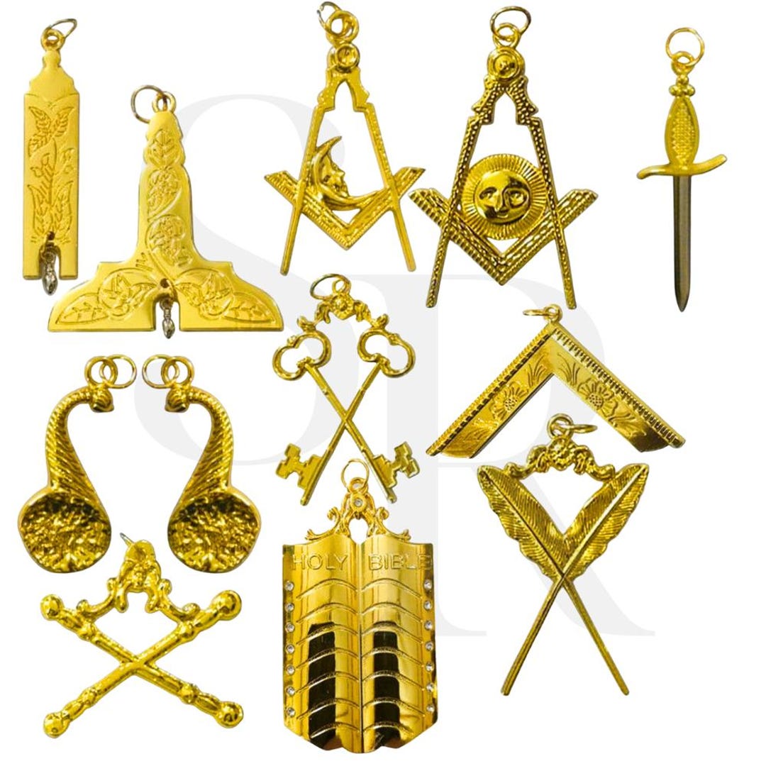 Masonic Regalia Blue Lodge Gold Plated Officers Emblems, Metal Jewels ...