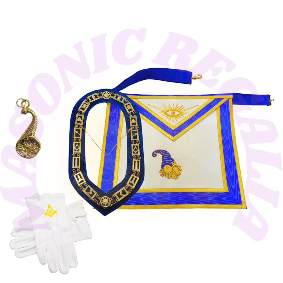 Hand Embroidered Masonic Junior Steward Regalia: Apron, Chain Collar ...