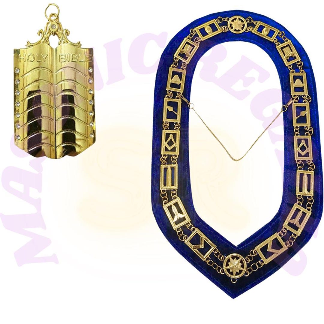 Masonic Regalia Blue Lodge Chain Collar Jewel Set, Chaplain Golden ...
