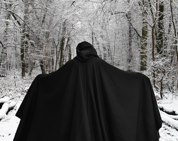 Black Melton Wool Cloak FULL CIRCLE Cloaks Large Pocket Option Wind ...