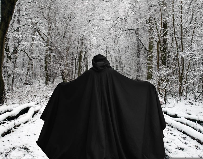 Black Melton Wool Cloak FULL CIRCLE Cloaks Large Pocket Option Wind ...