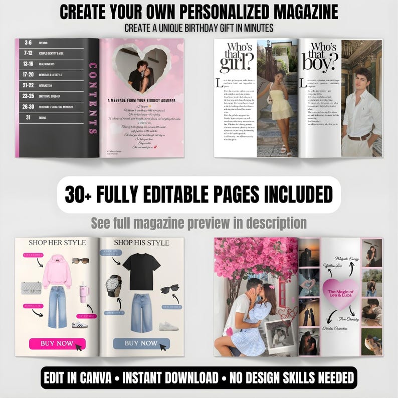 Editable Couples Magazine Canva Template, Anniversary Magazine Gift for ...