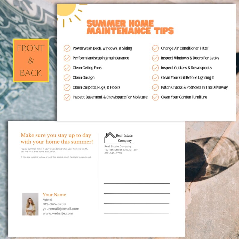Real Estate Summer Home Maintenance Checklist Postcard (DIY Canva ...