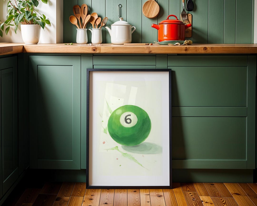Green Pool Ball Poster, Number 6 Billiards Wall Art, Retro Bar Game ...
