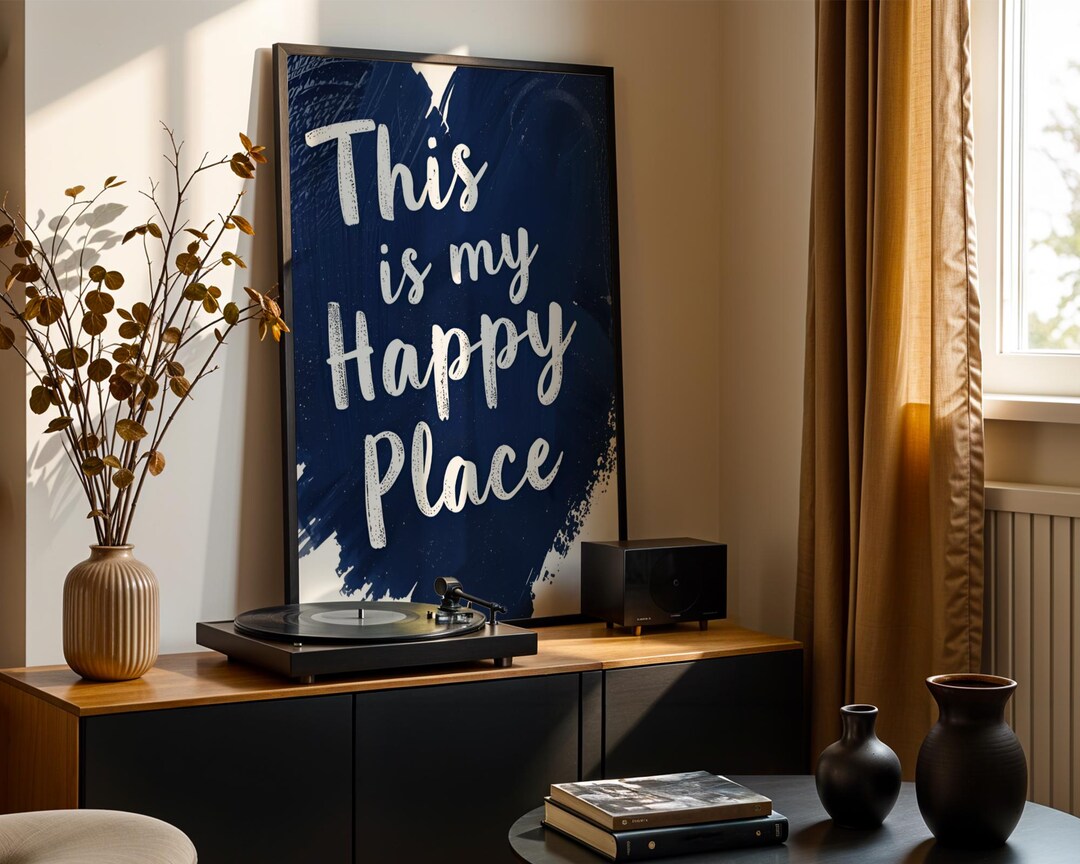 This is My Happy Place Wall Art | Navy Blue Heart Quote Poster ...