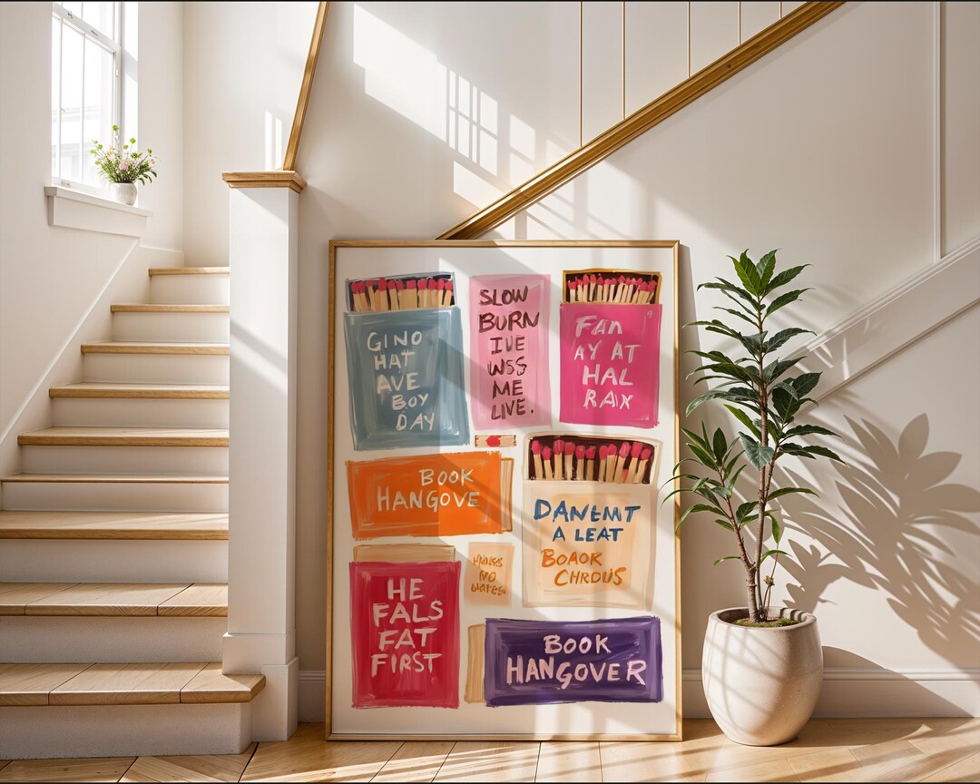 Retro Book Trope Matchbox Wall Art - Colorful Vintage Reading Poster - Etsy