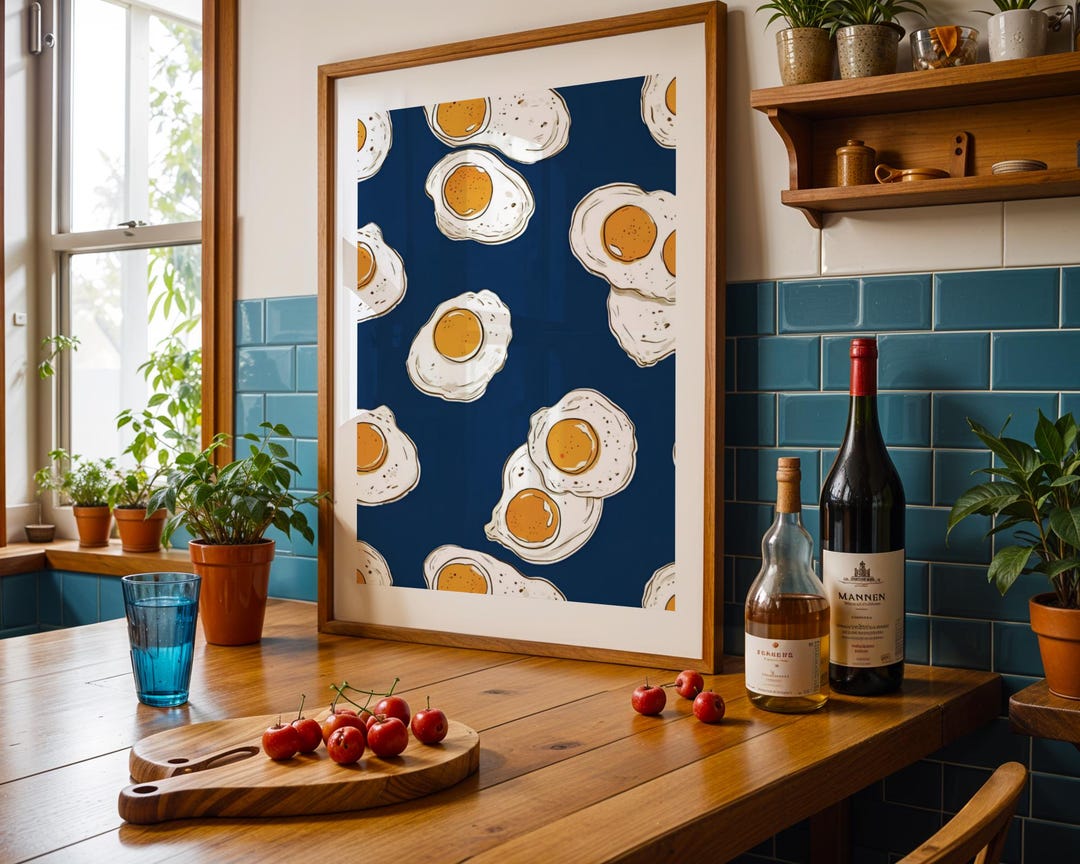 Egg Pattern Kitchen Wall Art, Fried Egg Poster, Breakfast Lover Print ...
