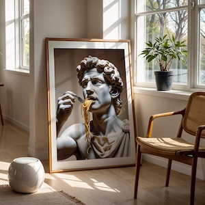 David Statue Eating Pasta – Funny Classical Art Print – Italian Food ...