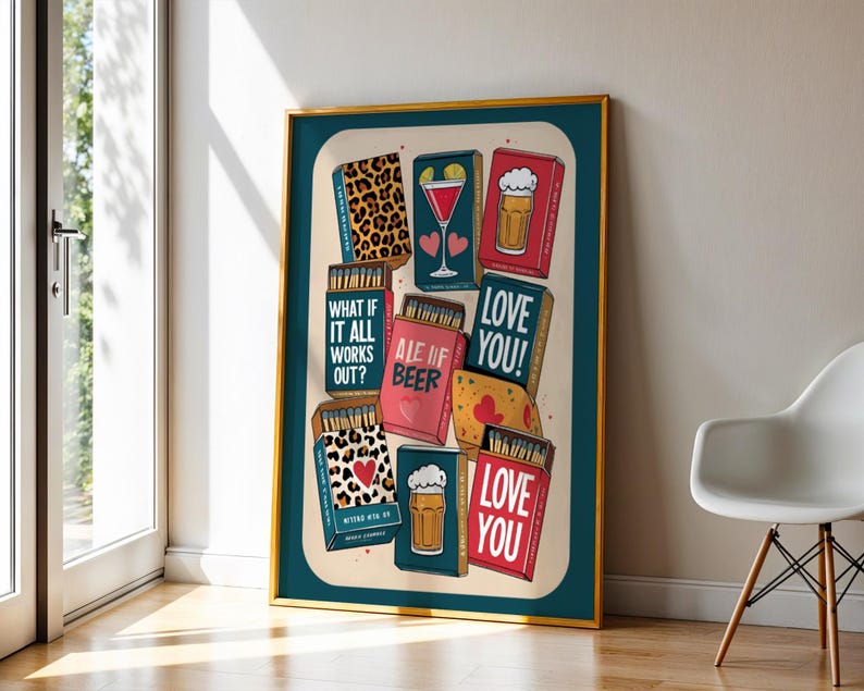 Retro Matchbox Art Print – Beer, Love & Leopard Wall Poster - Etsy