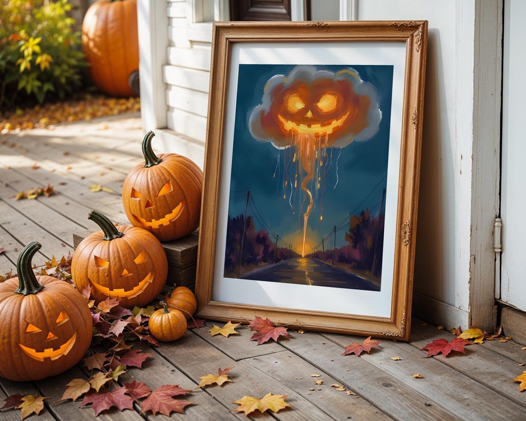 Fiery Pumpkin Cloud Poster – Spooky Halloween Storm Digital Wall Art - Etsy