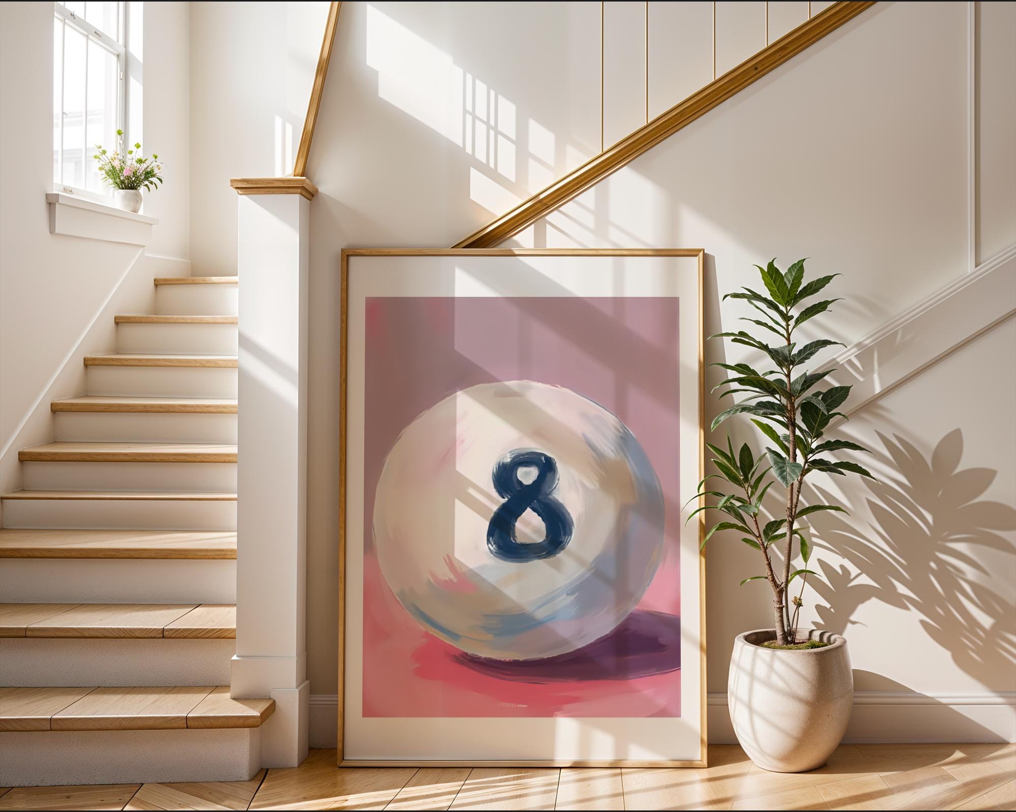 Abstract Pink 8 Ball Poster, Pastel Game Room Art, Whimsical Pool Ball ...