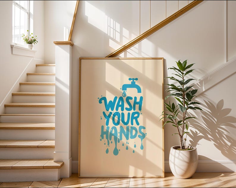 Wash Your Hands Bathroom Wall Art | Funny Blue Hygiene Printable Sign ...