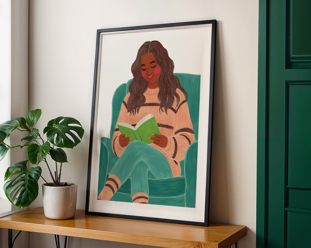 Cozy Reading Girl Wall Art - Relaxed Book Lover Poster - Etsy