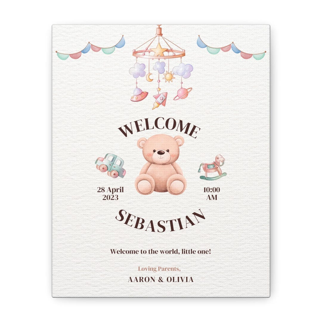 Personalized Baby Welcome Canvas, Baby Shower Decor, Nursery Wall Art ...