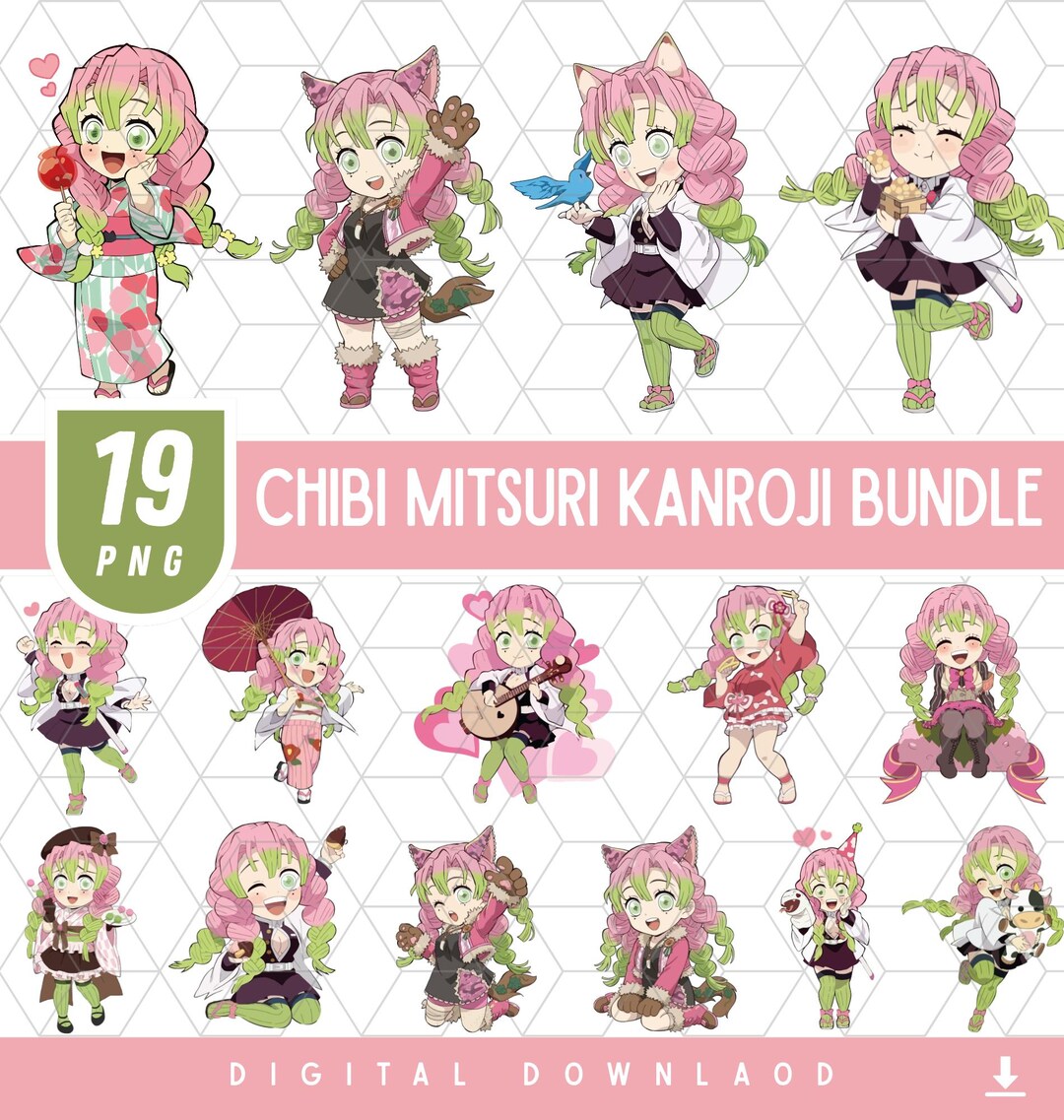 19 Chibi Mitsuri Kanroji PNG Bundle, Demon Slayer Anime Clipart Cute ...
