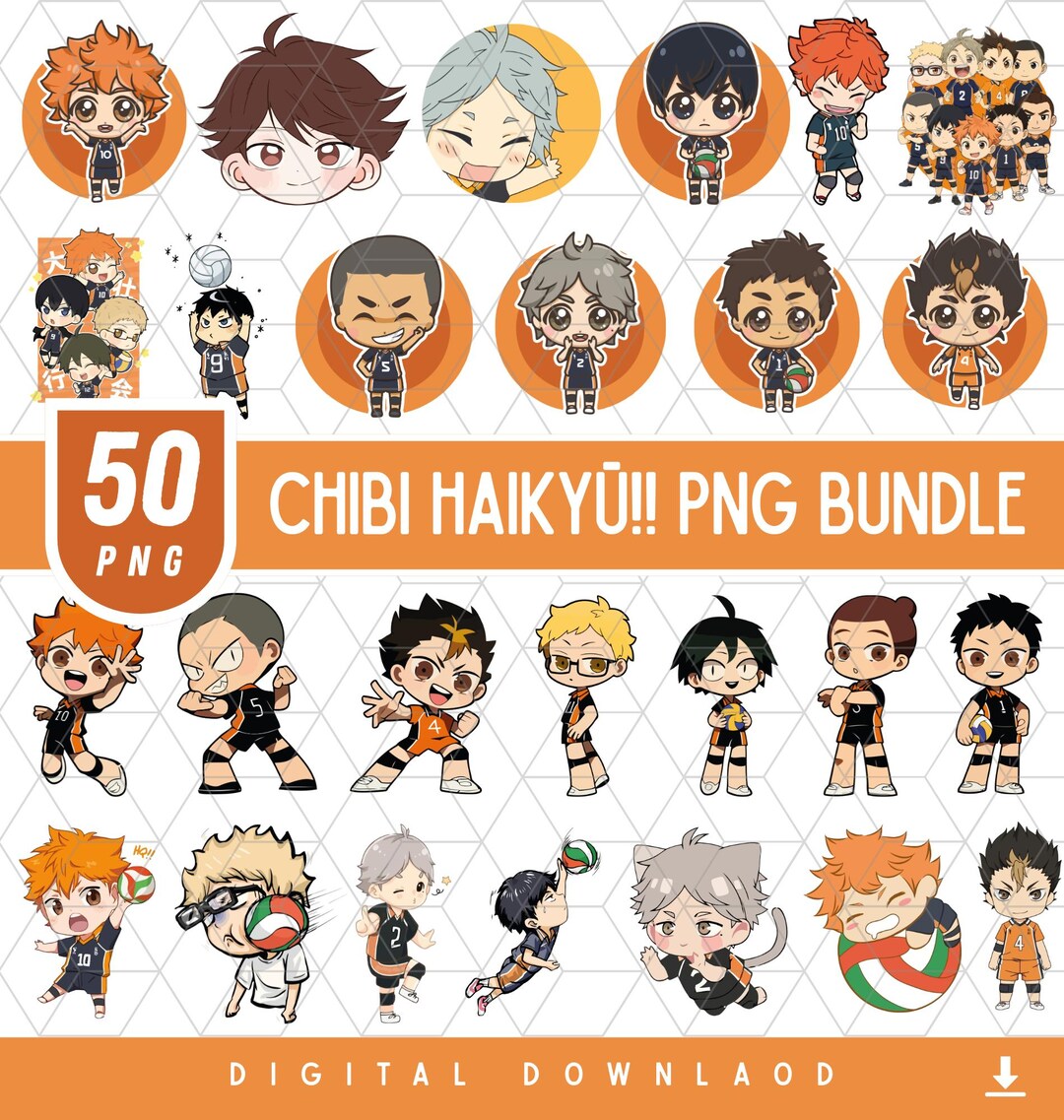 50 Chibi Haikyuu PNG Bundle, Haikyuu Anime Clipart Hinata Kageyama Cute ...