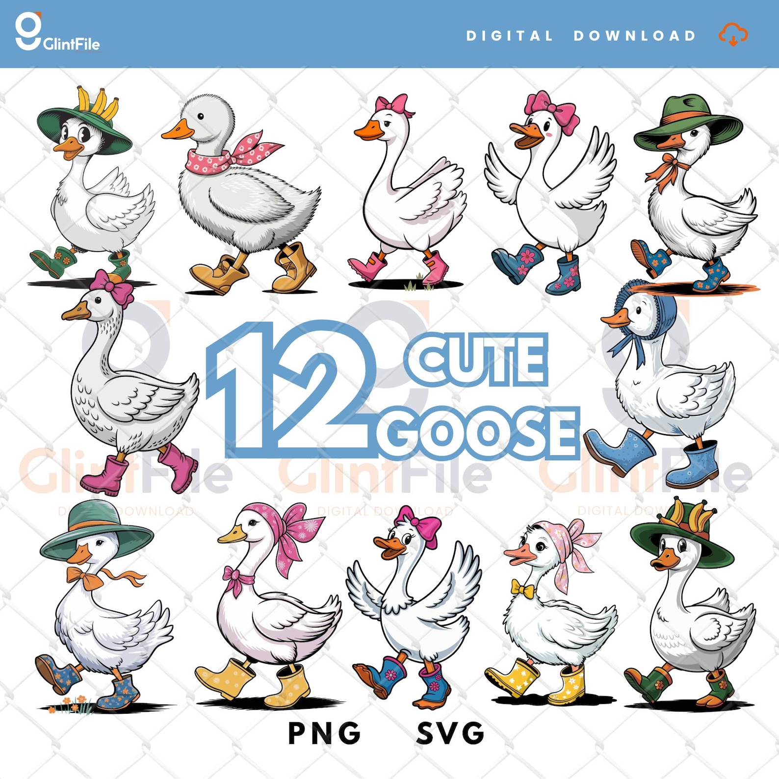 12 Cute Goose Clipart Bundle, Funny Goose Bundle, White Goose Clipart ...
